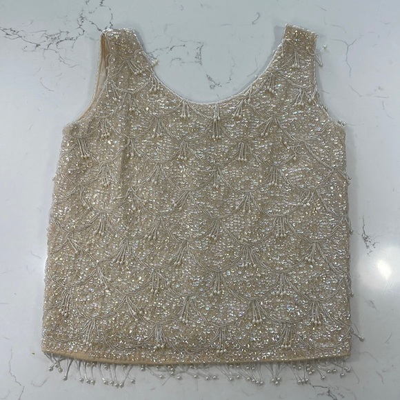 Tops | Vintage Champagne Beaded Tank Top | Poshmark